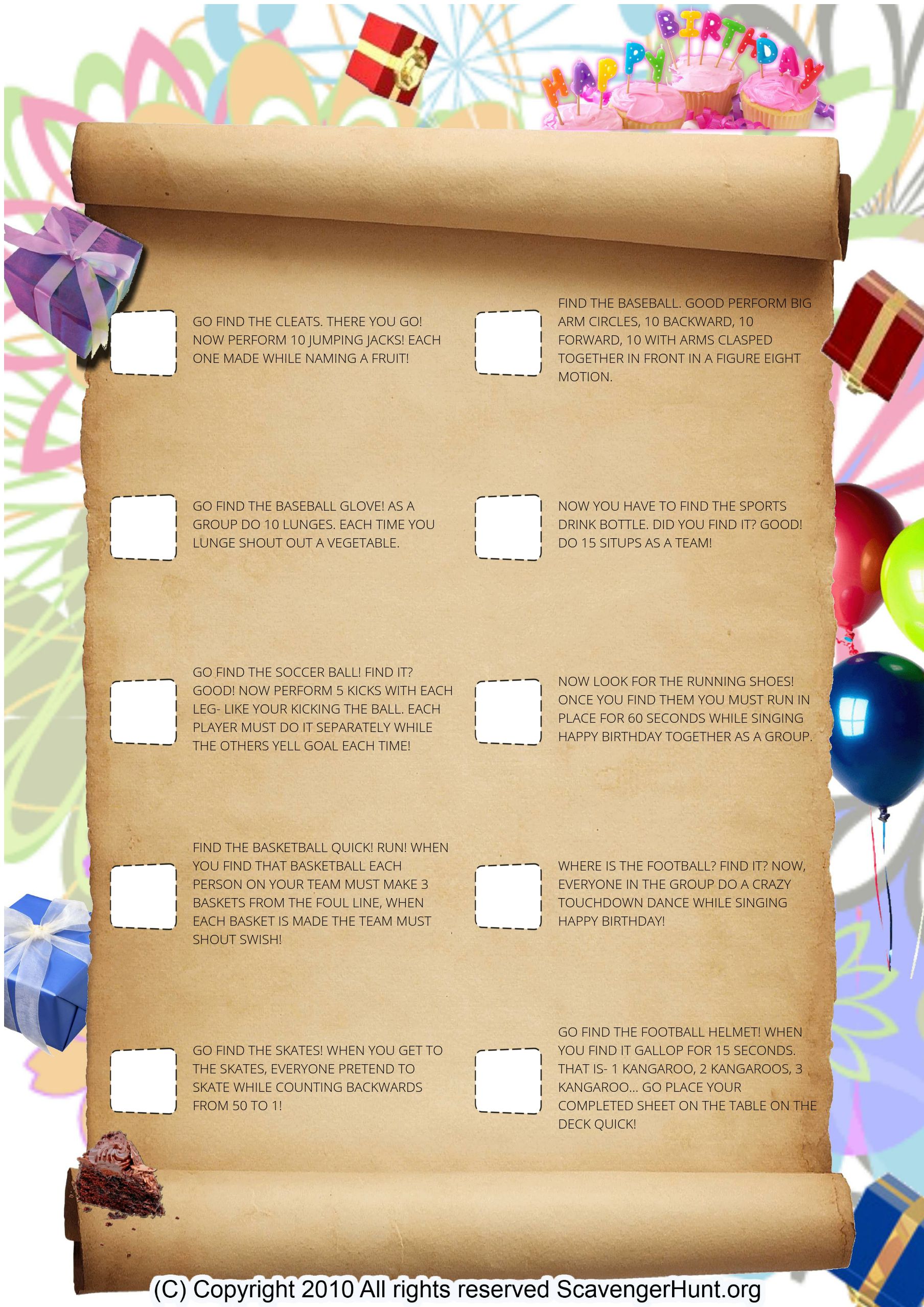 SPORT THEMED FITNESS SCAVENGER