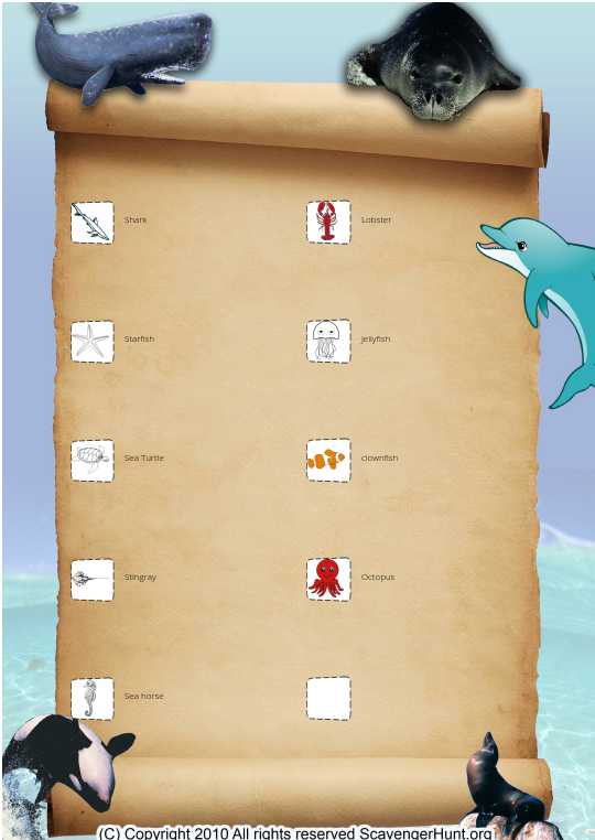 ocean animals scavenger hunt