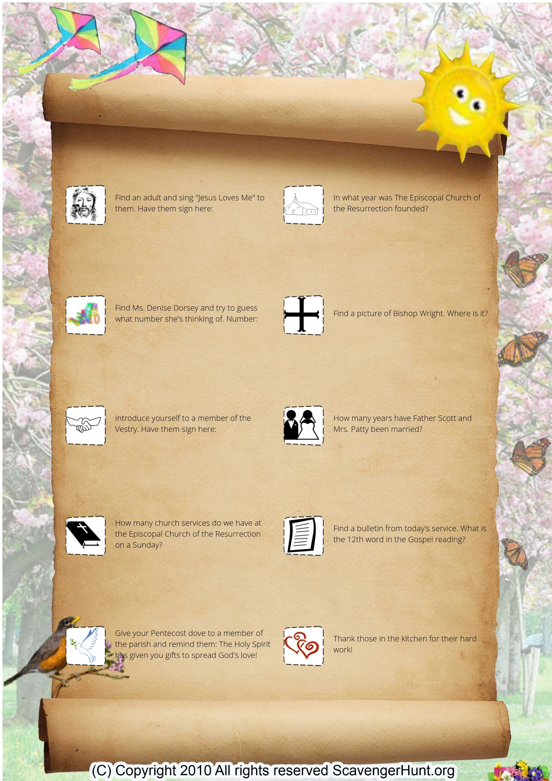 Pentecost Picnic Scavenger Hunt!
