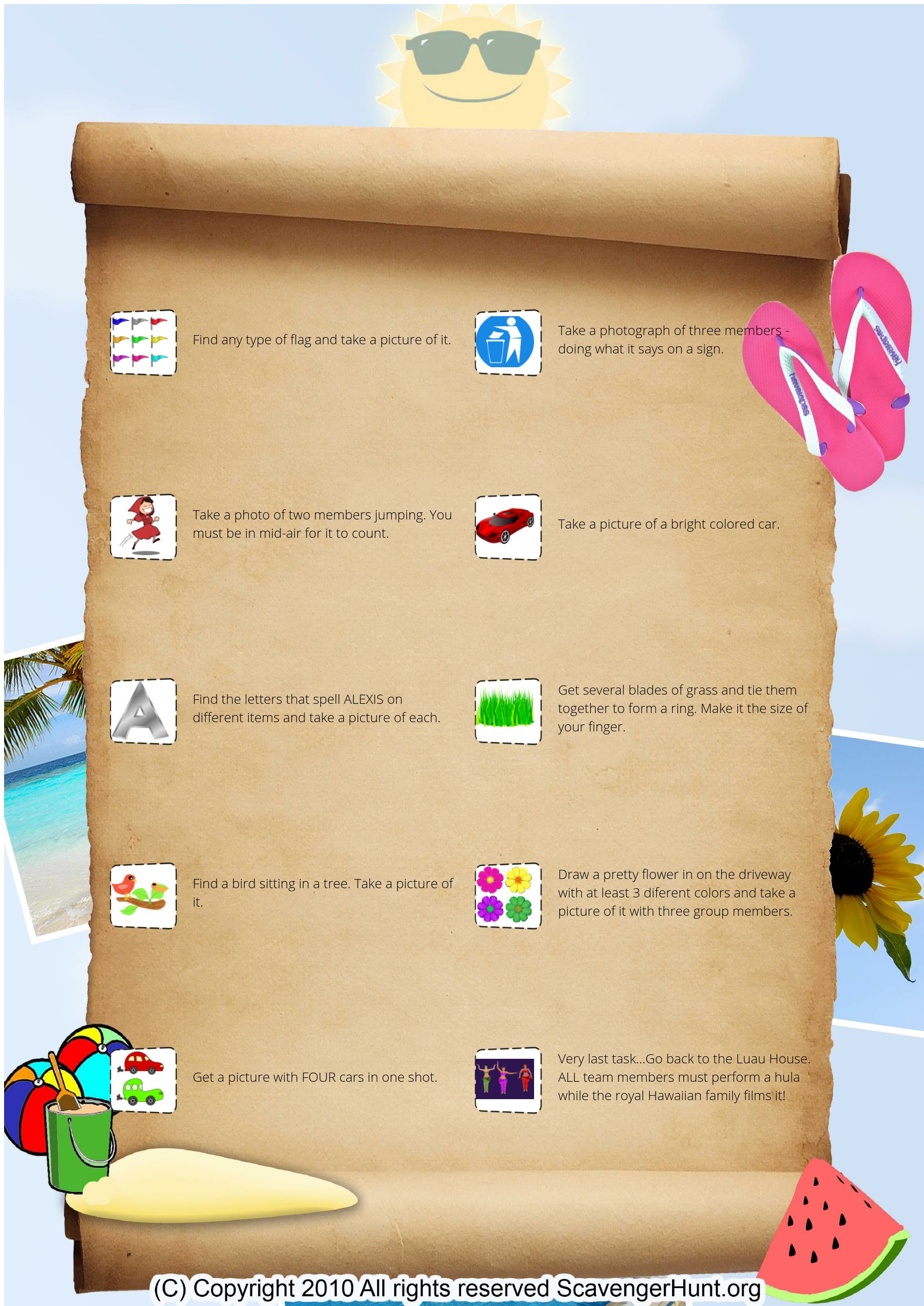 Luau Outdoors Scavenger Hunt