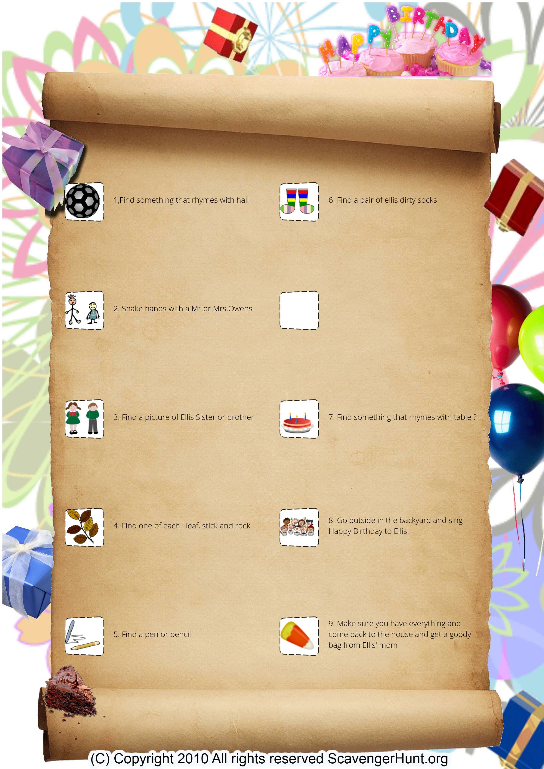 ELLIS 11TH BIRTHDAY SCAVENGER HUNT